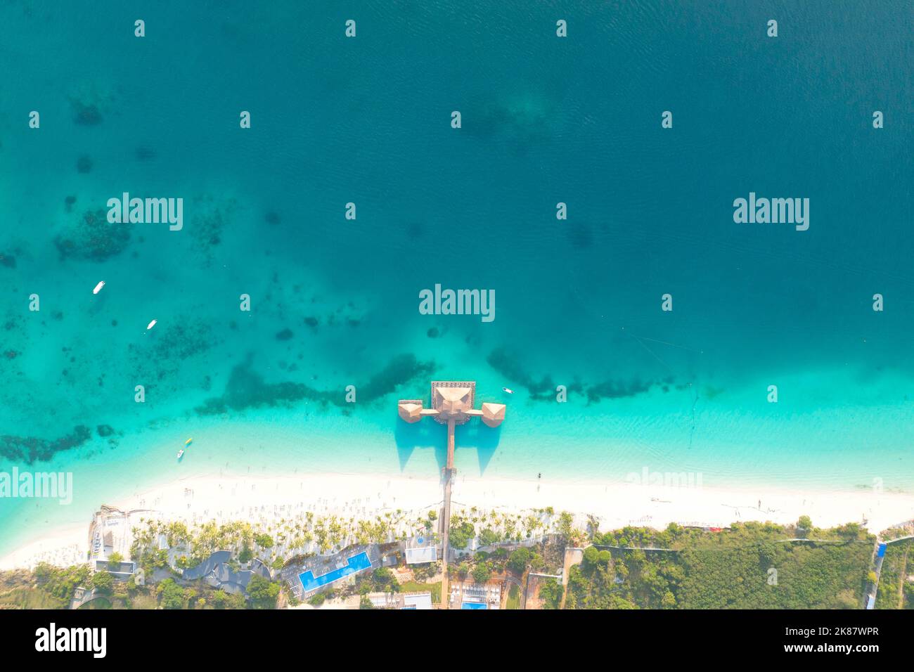 aerial drone view of the coast of Zanzibar with the magnificent ...