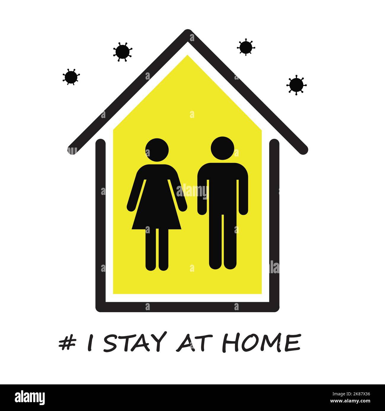 I stay at home sign with male and female icons Stock Vector Image & Art ...