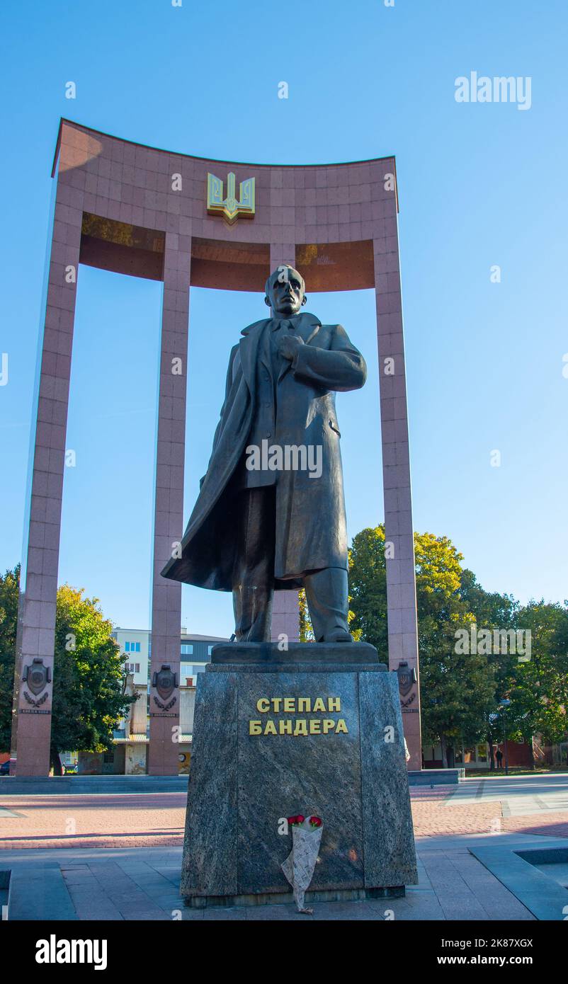 Lviv, Ukraine - October 06, 2018: Monument to the leader of the ...