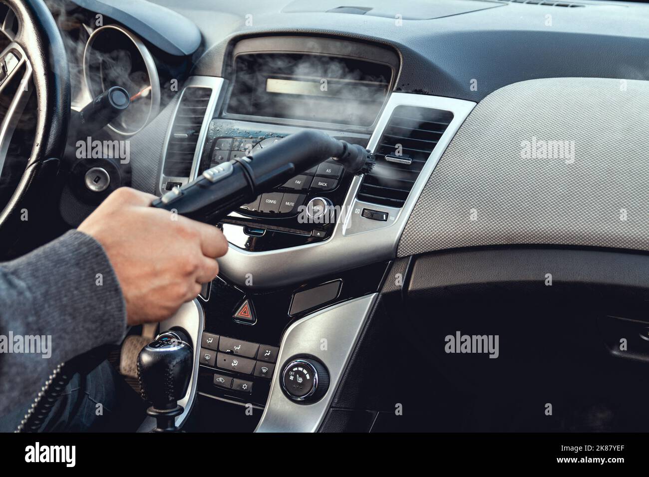 steam cleaning and disinfection of the car interior and air cond Stock ...