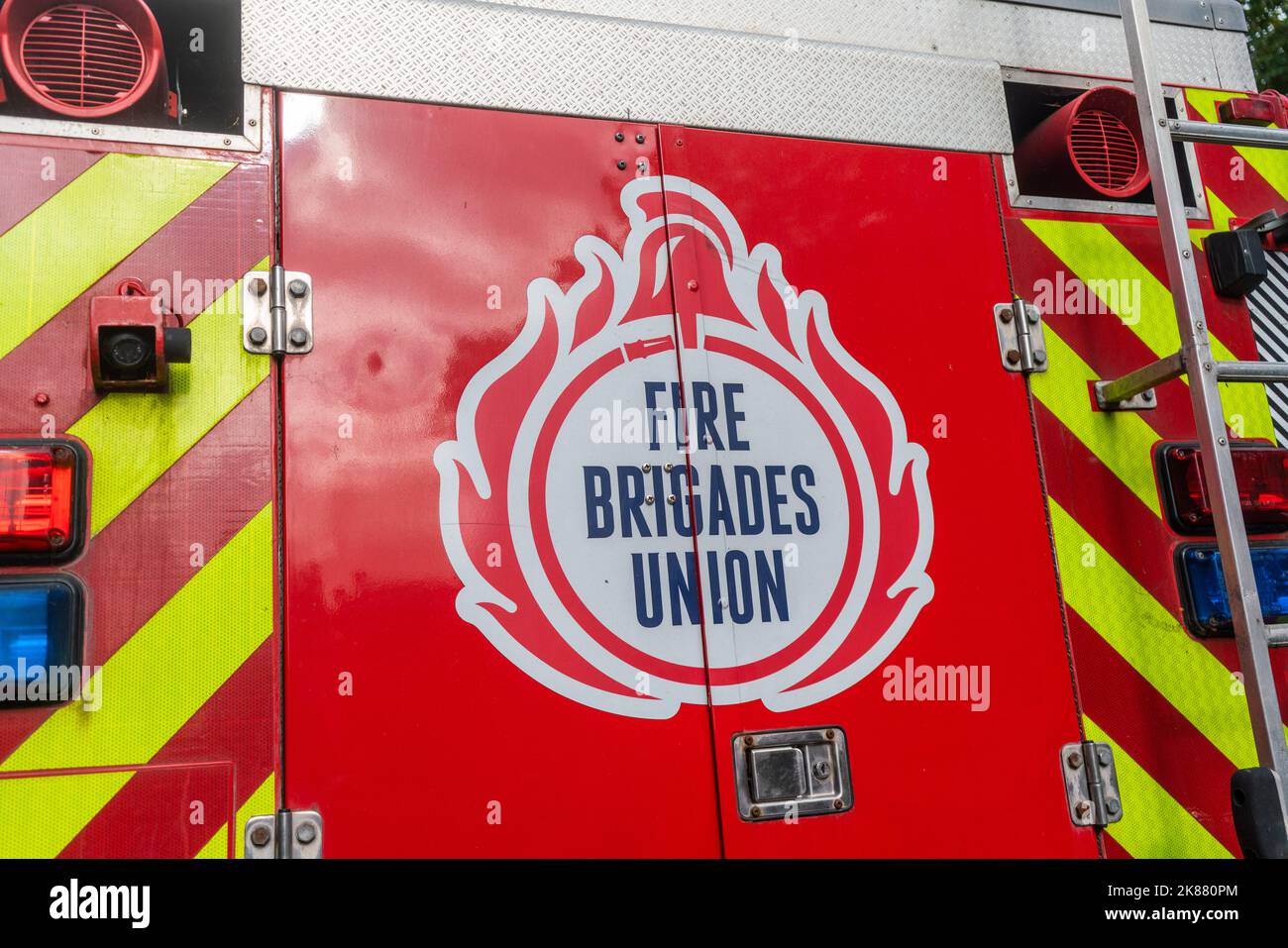 London UK. 21 October 2022 . A Fire Brigades Union truck is parked in ...