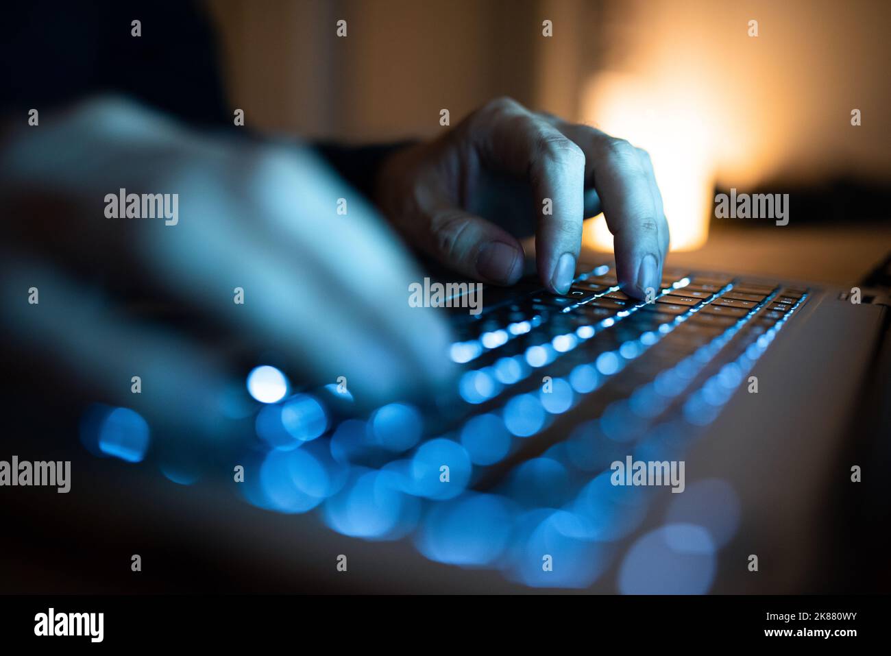 Businessman Typing Recent Updates On Lap Top Keyboard On Desk. Man In ...