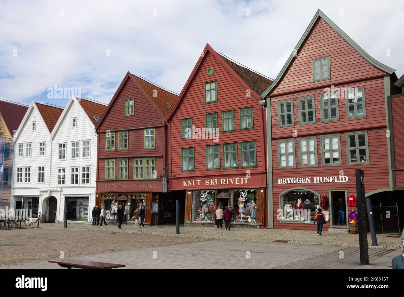 The facade of historical wooden buildings in Bergen, Norway Stock Photo ...