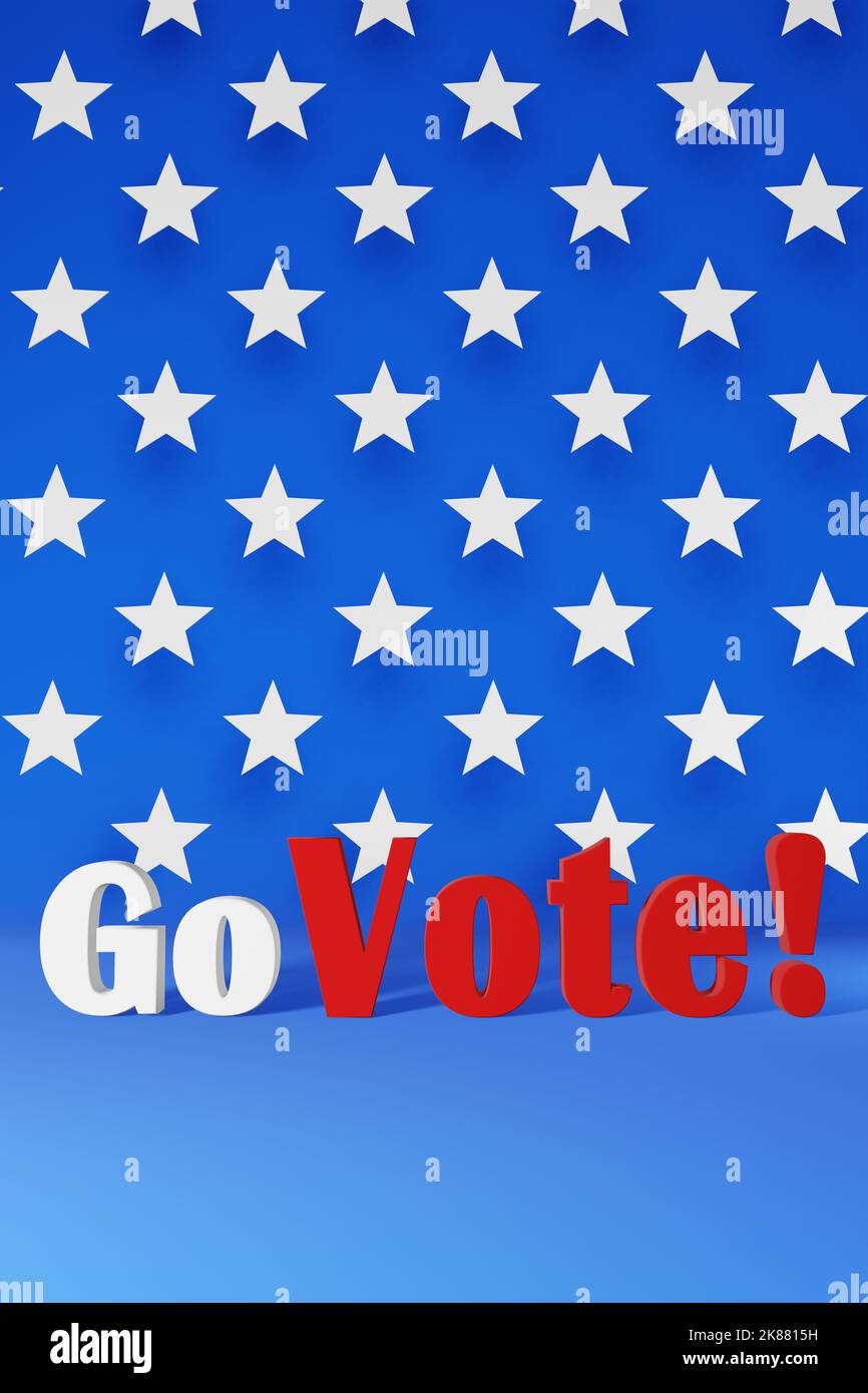 Go Vote sign 3d rendering USA national flag stars blue background ...