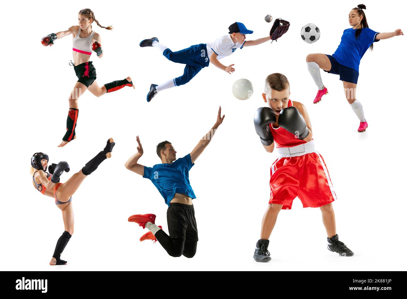 Sport collage of professional athletes or players on white background ...