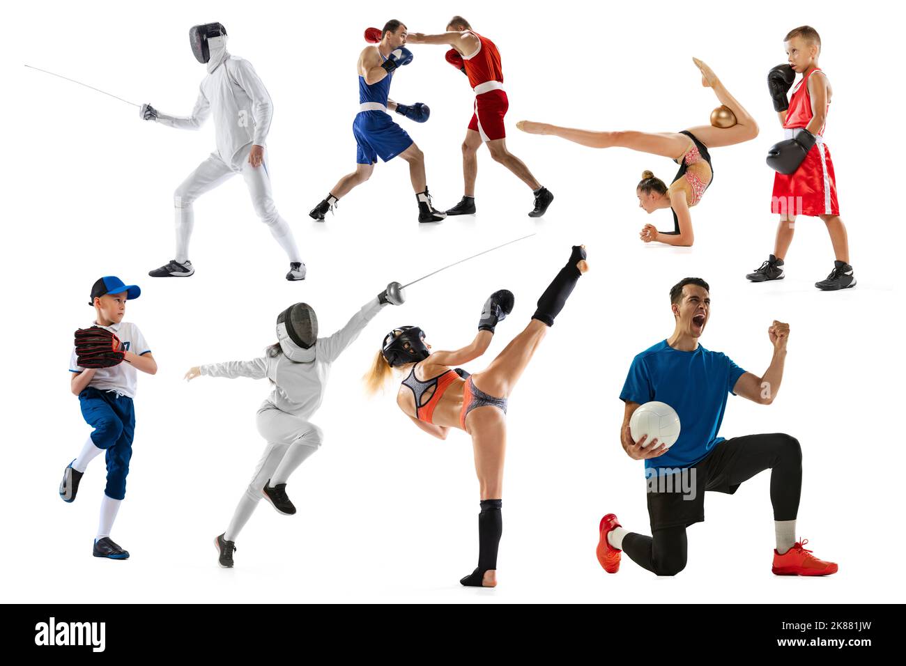 Sport collage of professional athletes or players on white background ...