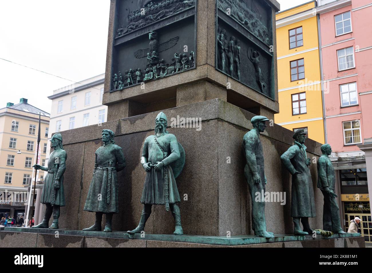 The bronze Sailors Monument in Bergen, Norway on a gloomy day Stock ...