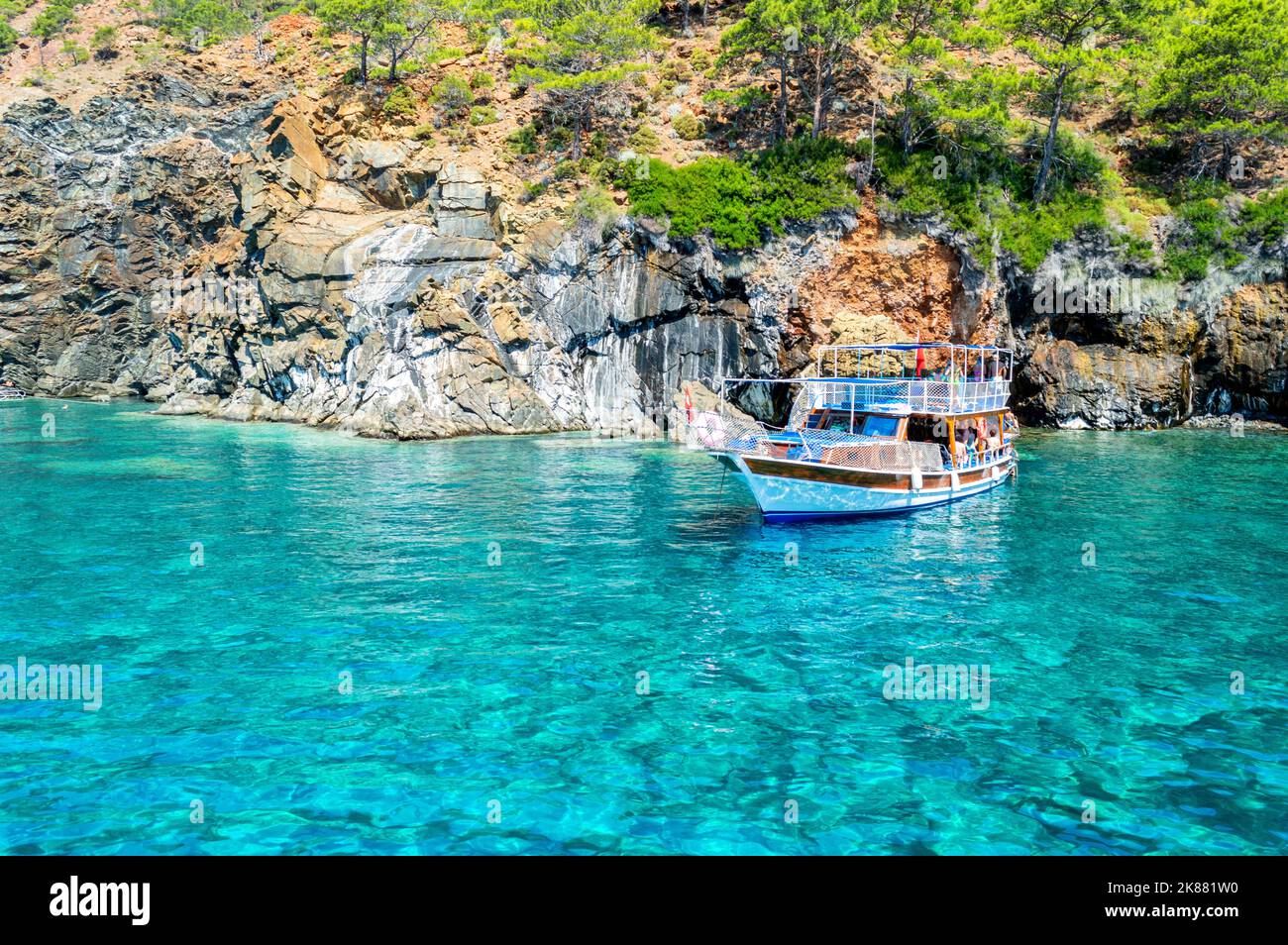 The yacht tour to Turkey Maldives at famous blue sea at Suluada Stock ...