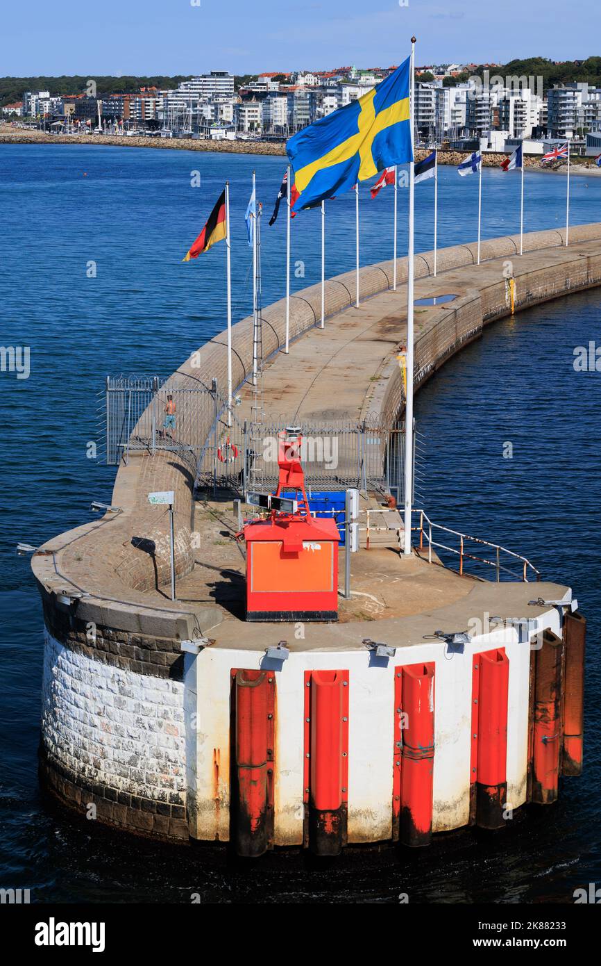 Swedish flag at port of Helsingborg Stock Photo - Alamy