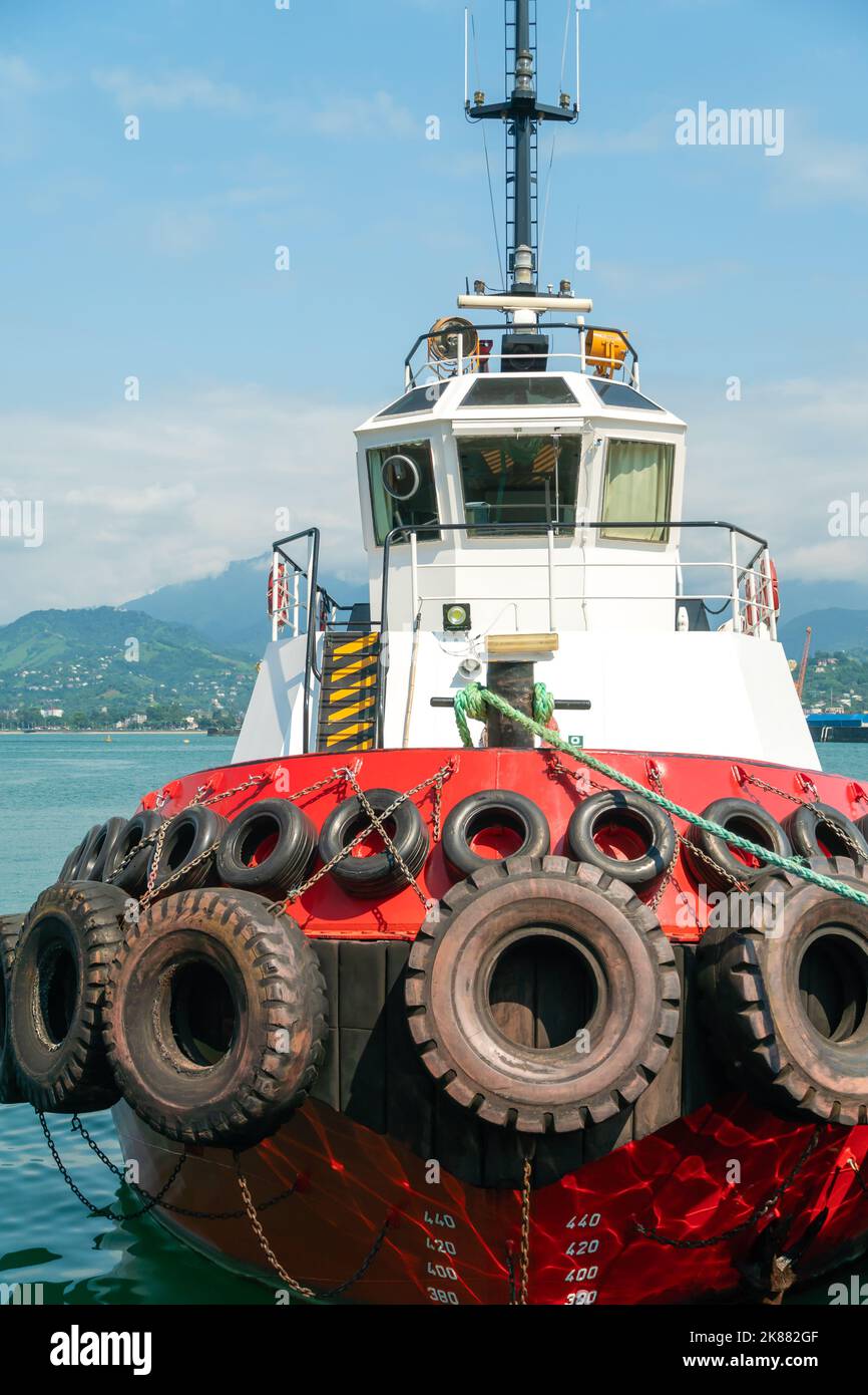Ship Tamara in the port of Batumi against the background of mountains ...