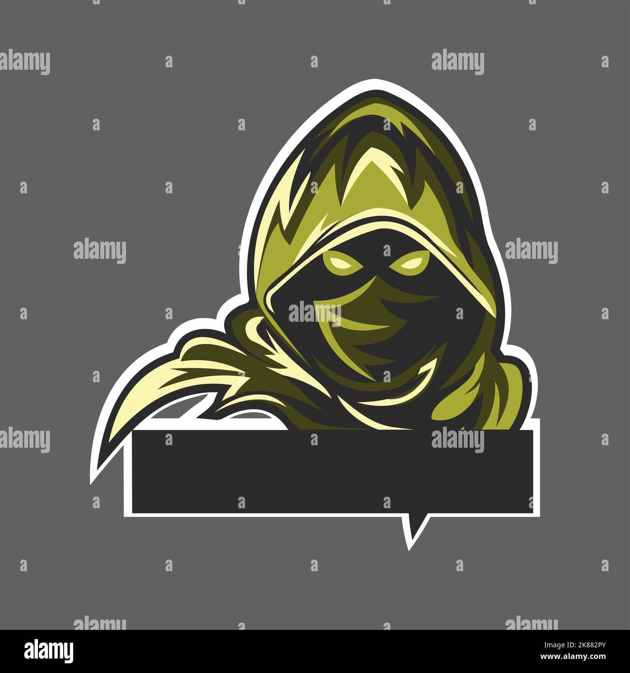 An icon with a ninja character and a text space isolated on a gray ...