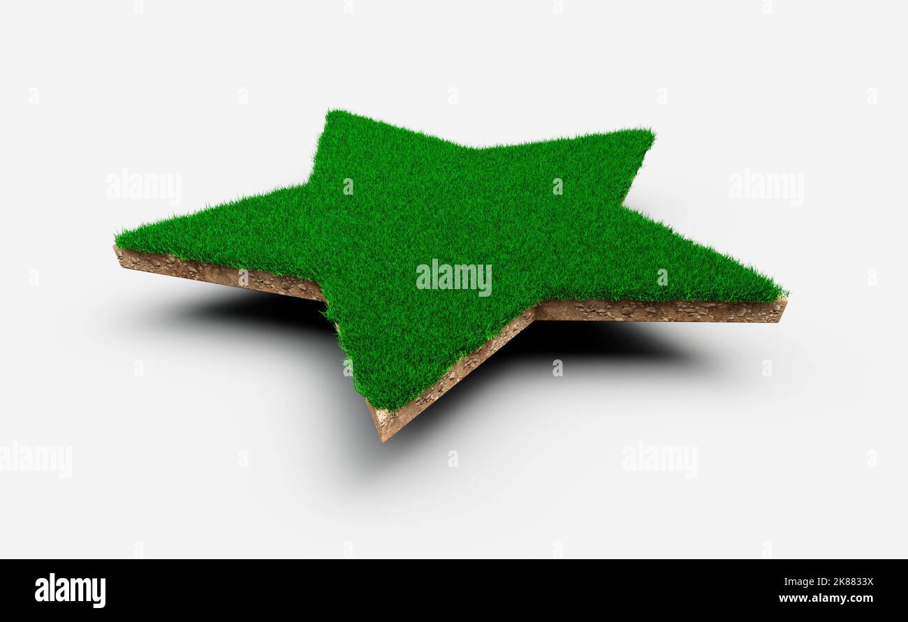 Star shape soil land geology cross section with green grass, earth mud ...