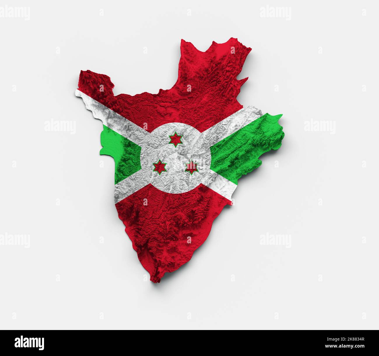 Burundi Map Burundi Flag Shaded relief Color Height map on white ...