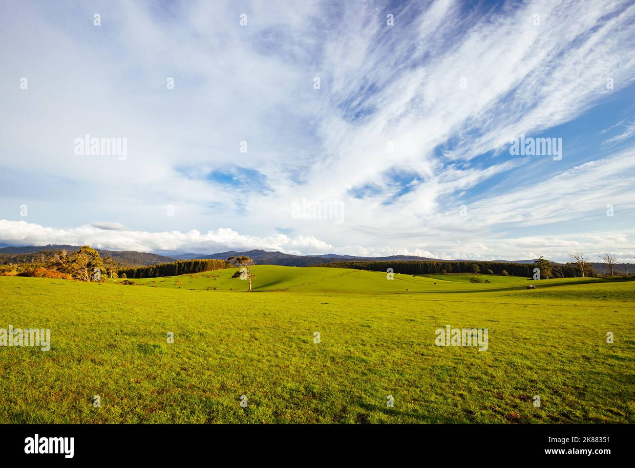 Farm landscape near sunset on a cool sunny spring day near the town of ...