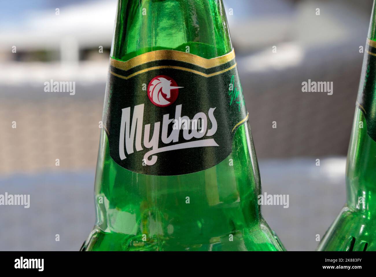 Single Green Mythos bottle. Sept / Oct 2022. Autumn Stock Photo - Alamy Single Green Mythos bottle. Sept / Oct 2022. Autumn Stock Photo - Alamy