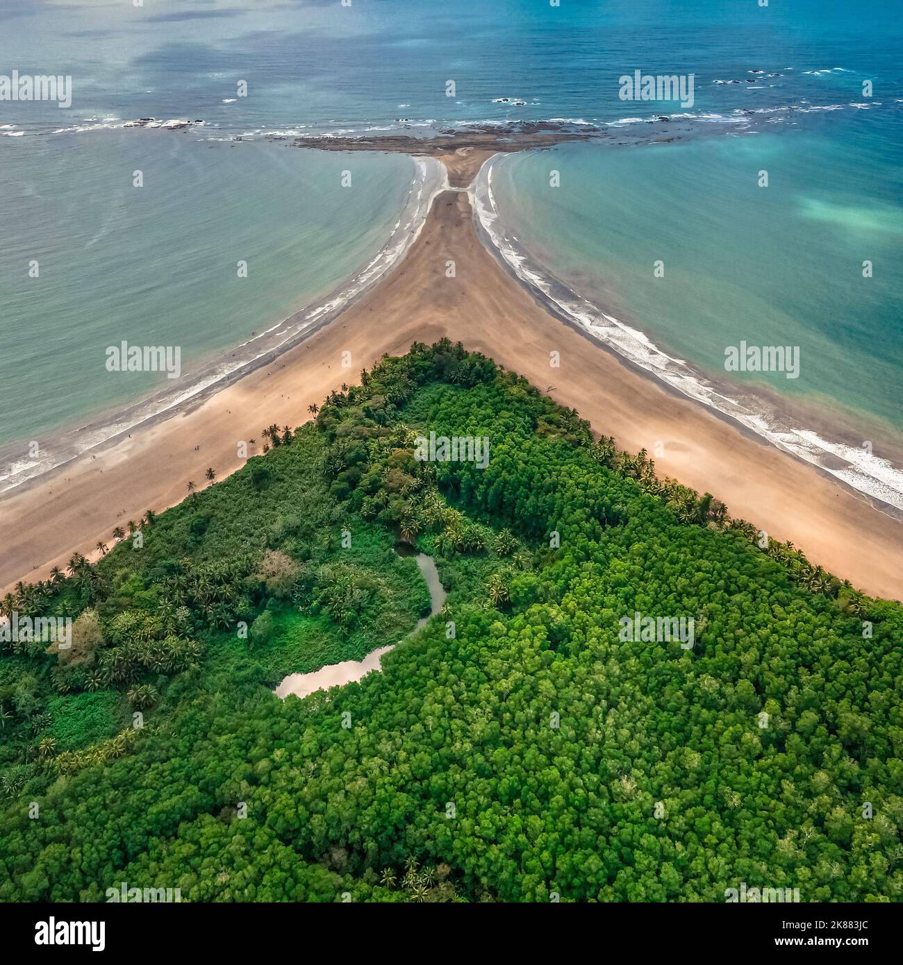 An aerial symmetric view of Ballena Marine National Park, the National ...