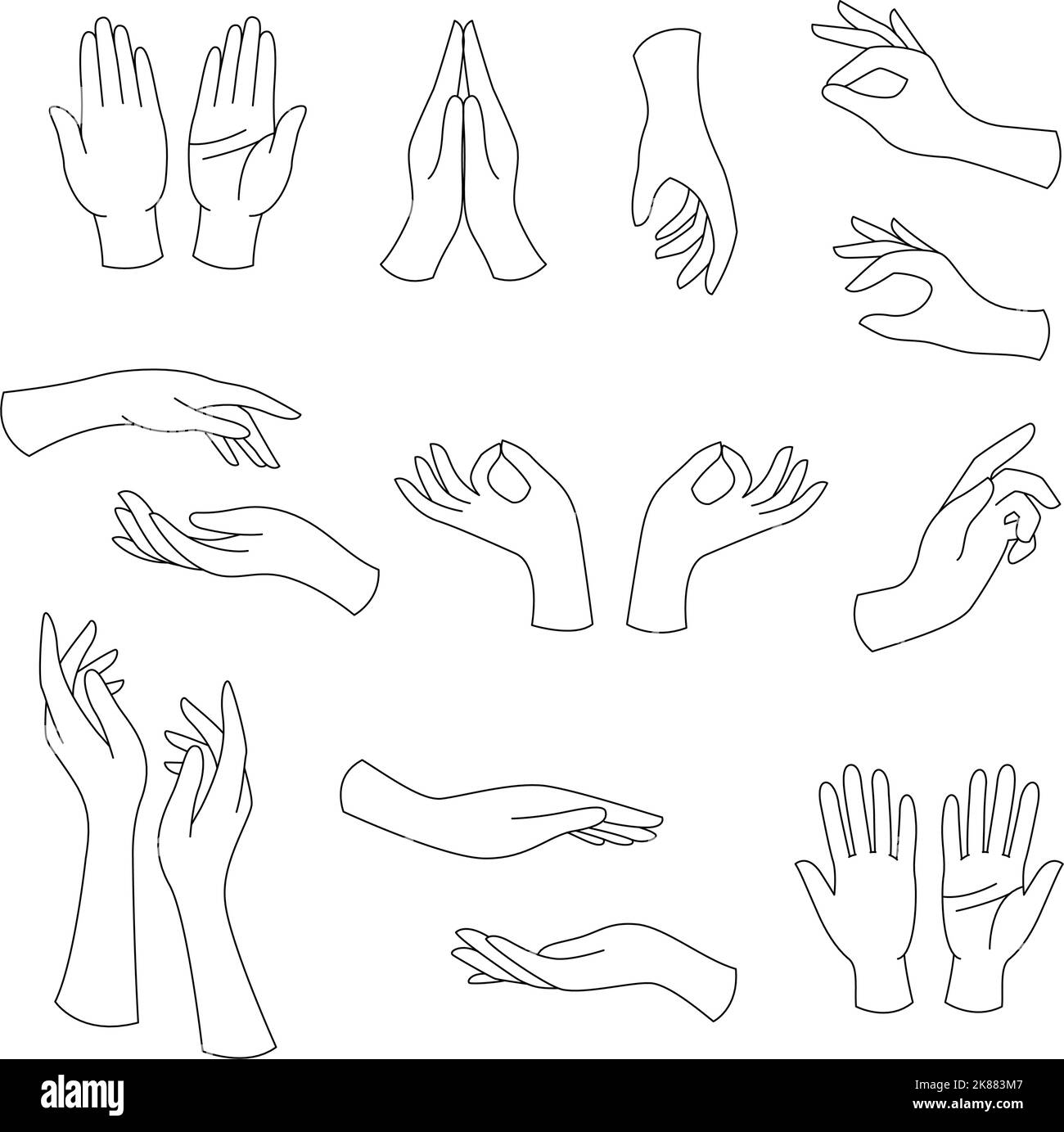 Set black outline silhouette feminine hands. Decorative illustration ...
