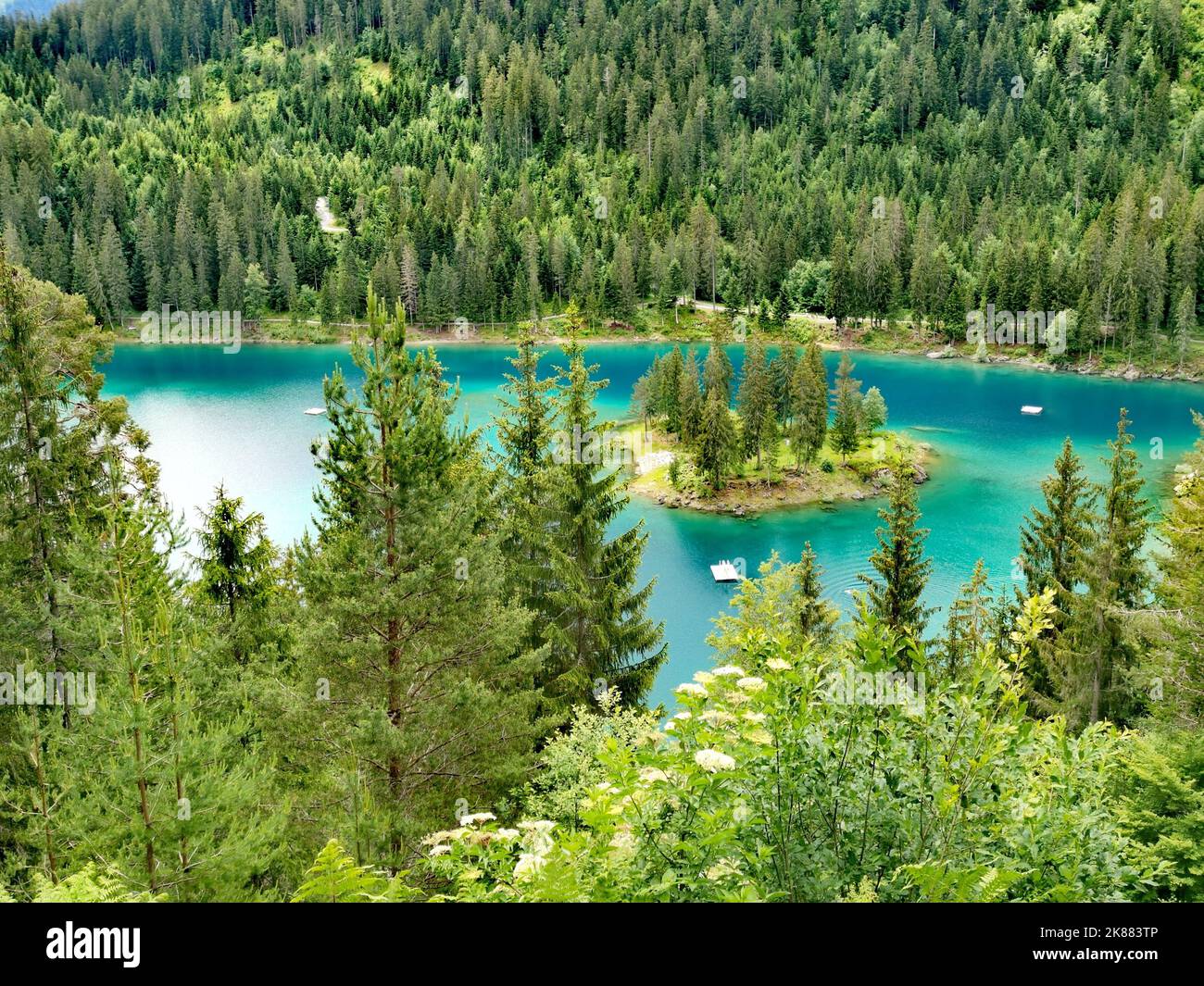 An aerial view of the gorgeous Caumasee lake in Switzerland Stock Photo ...