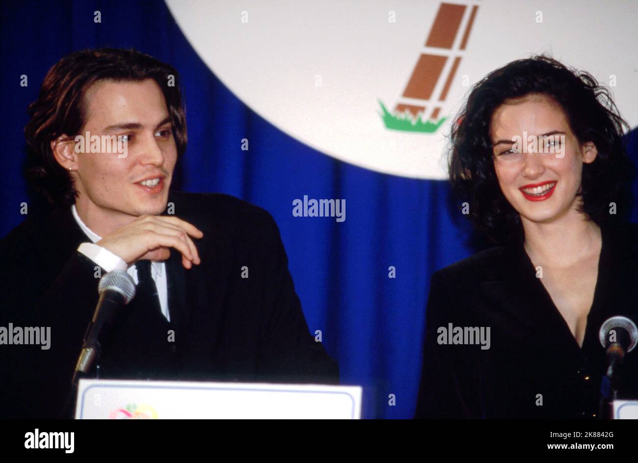Johnny Depp and Winona Ryder at the 1990 ShoWest Awards on February 8 ...