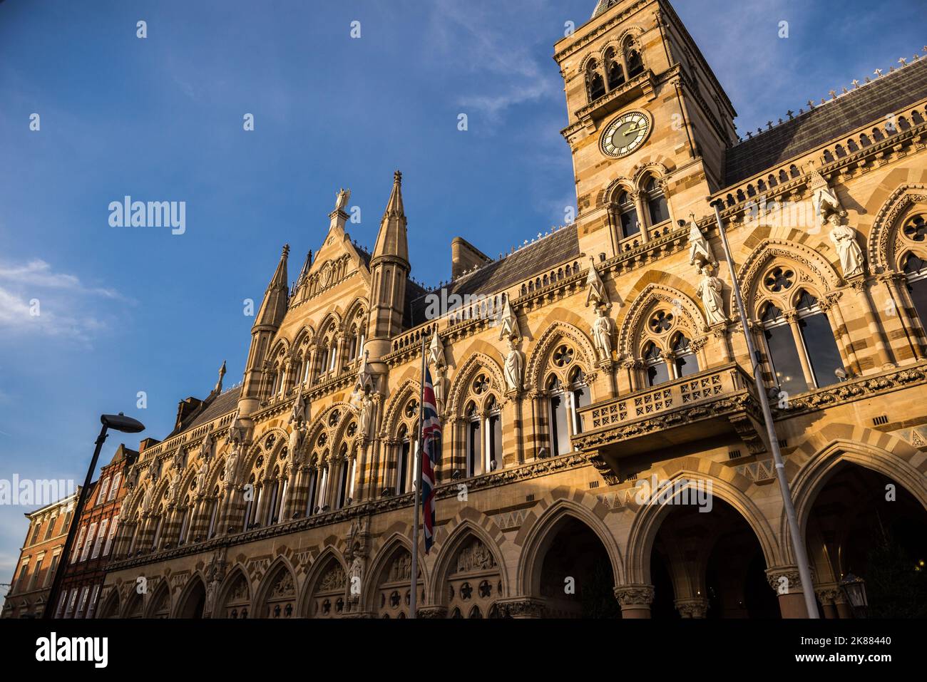A low angle shot of the historic Northampton Guildhall building in St ...