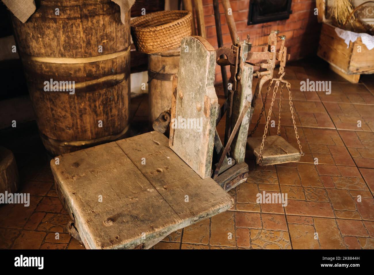 Old equipment scales in rural areas in villages Stock Photo - Alamy
