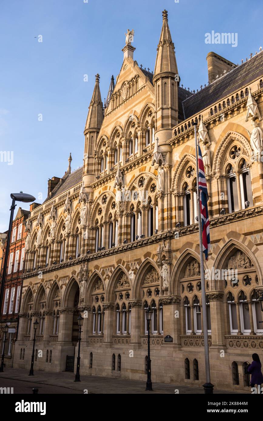 A vertical shot of the historic Northampton Guildhall building in St ...