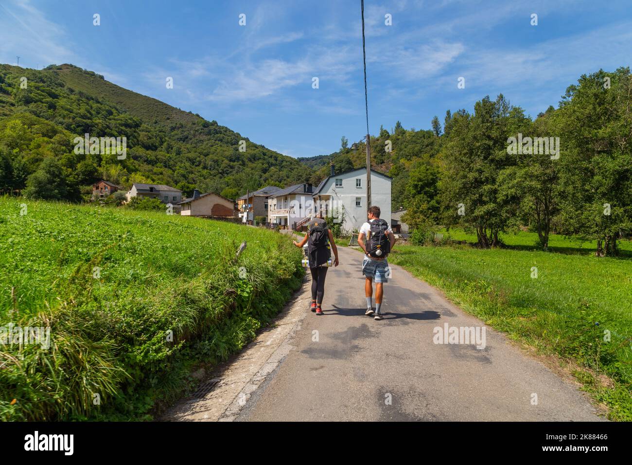 Navarre, Spain, 26 August, 2022: Pilgrims walk along the Camino De ...