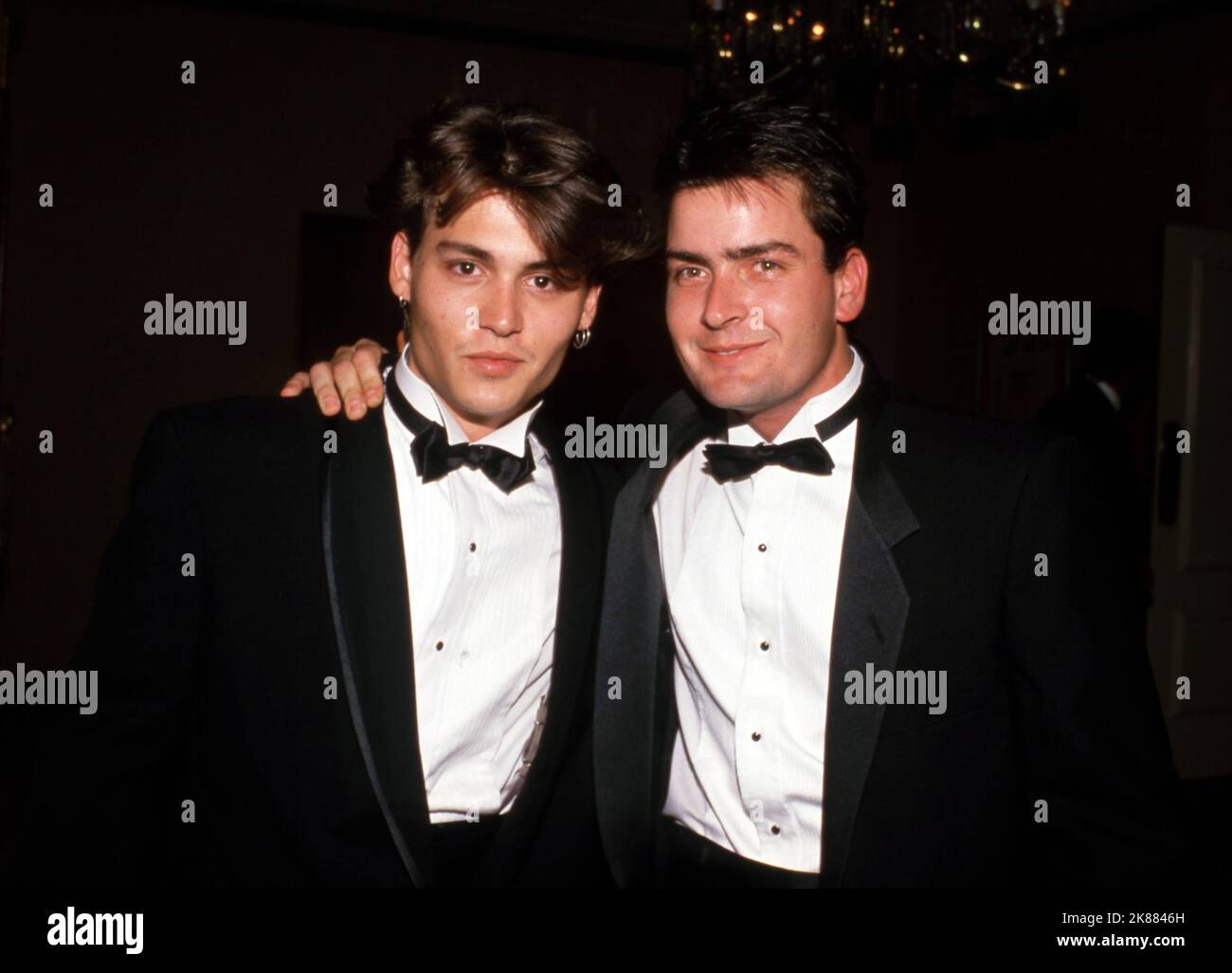 Johnny Depp and Charlie Sheen at For The Love of Children AIDS Benefit ...