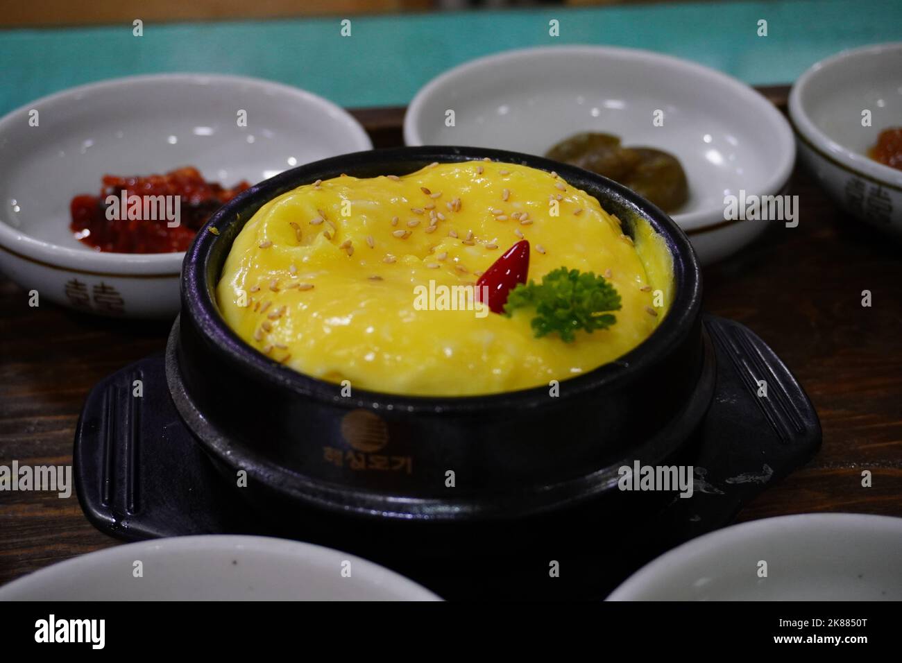This is the traditional Korean-style steamed egg with different Kimchi ...