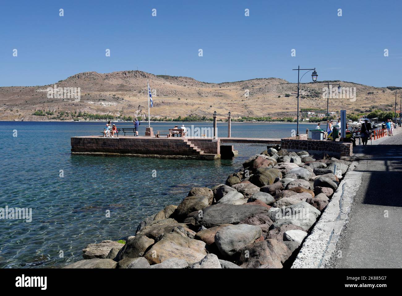 Small stone pier, just off central square, Petra, Lesbos. September ...