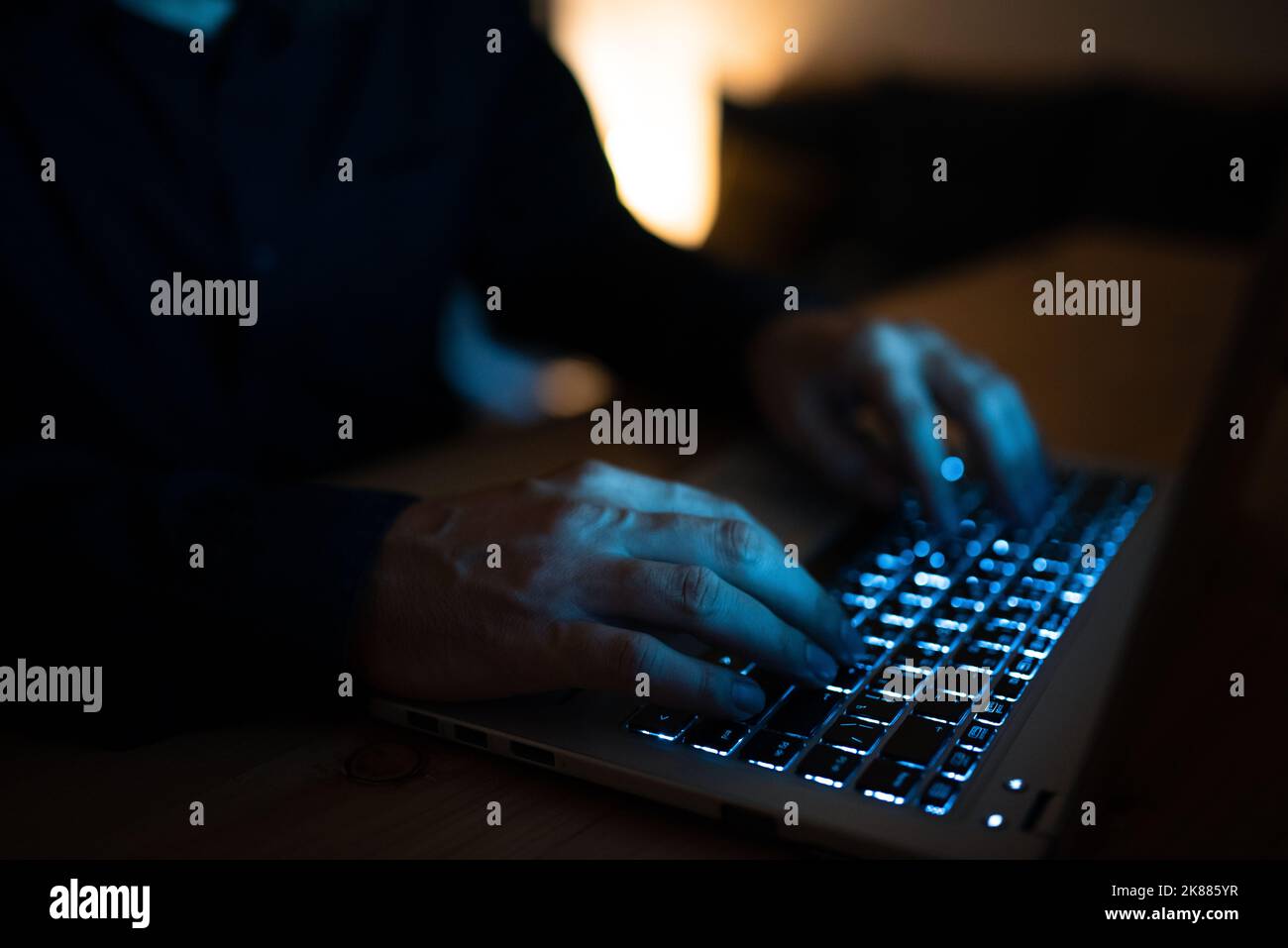 Businessman Typing Recent Updates On Lap Top Keyboard On Desk. Man In ...