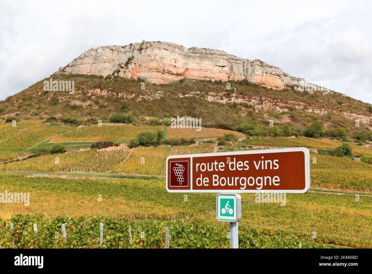Route of Burgundy wine road sign in Vergisson, France Stock Photo - Alamy