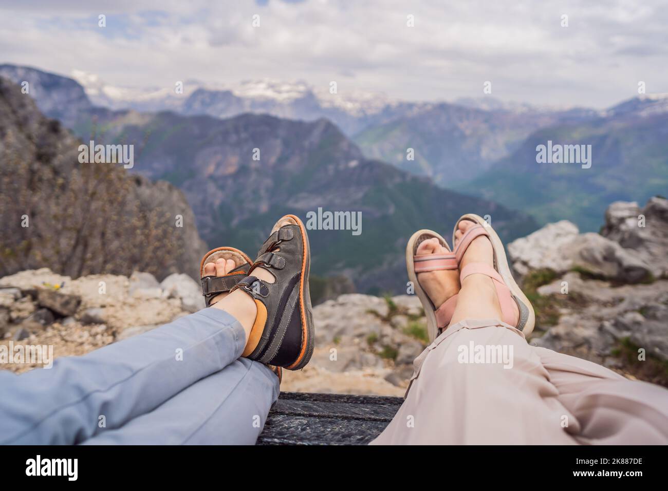 Happy family on background of Breathtaking panoramic view of the Grlo ...