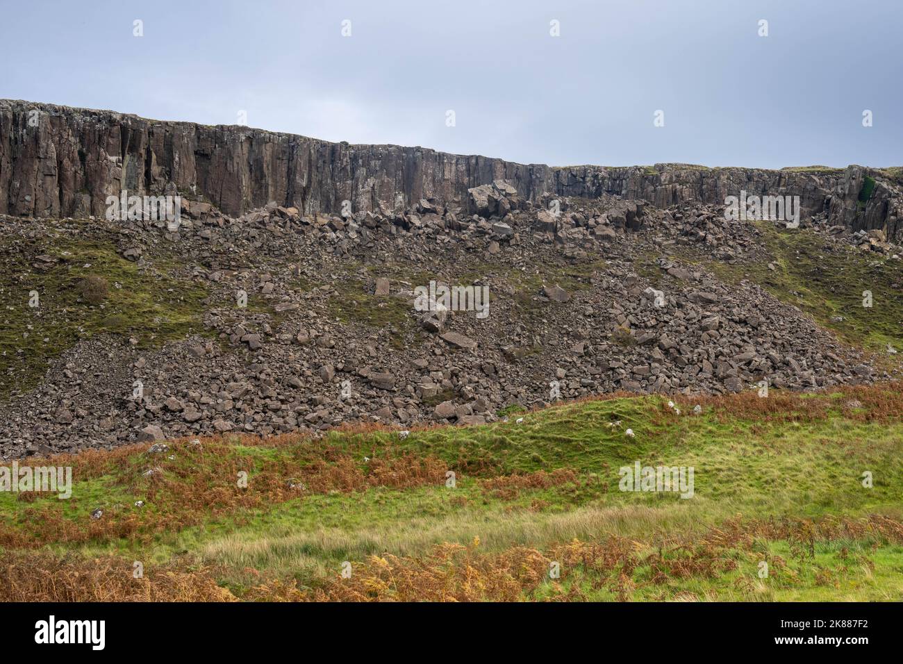 A view of fallen rocks from a mountain on the Isle of Skye Scotland UK ...