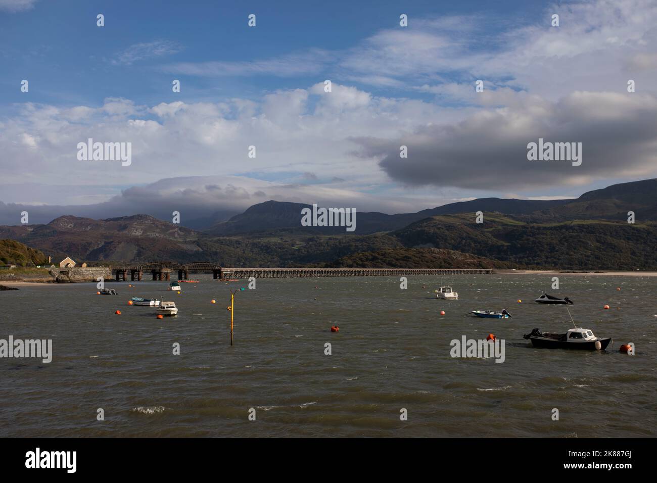 Barmouth Bridge, or Barmouth Viaduct, a Grade II listed railway viaduct ...