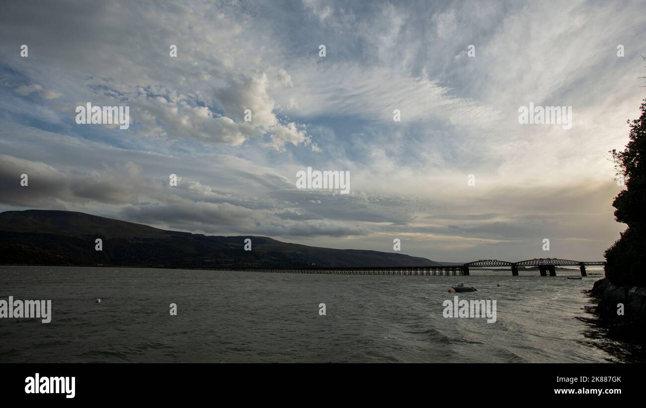 Barmouth Bridge, or Barmouth Viaduct, a Grade II listed railway viaduct ...