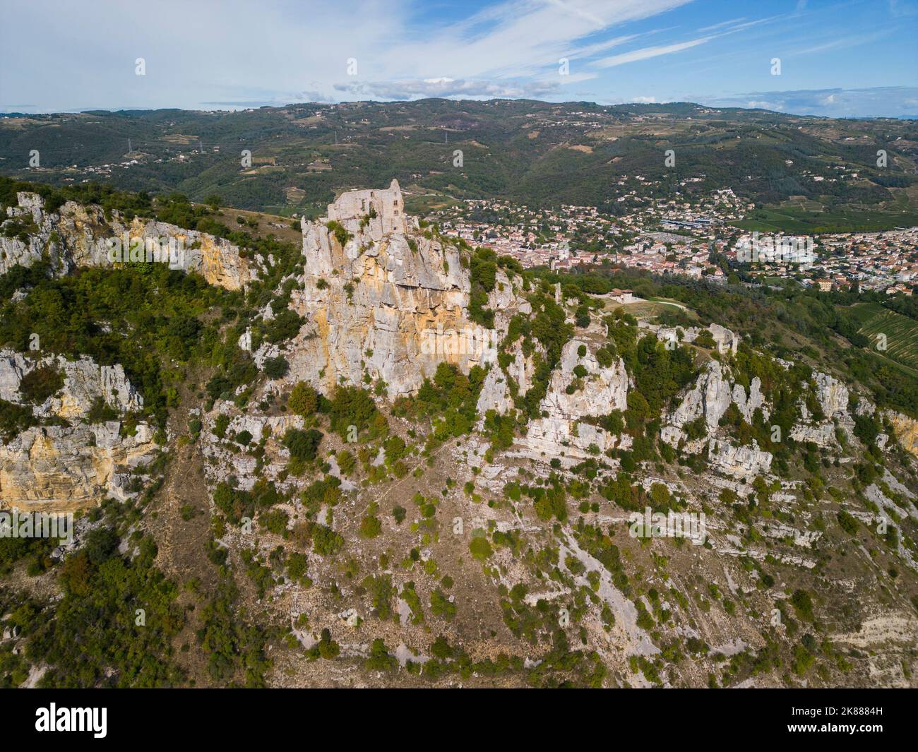 Aerial view of Chateau féodal de Crussol, Ardêche, France Stock Photo ...