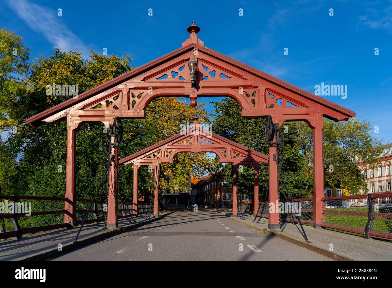 The Two gates on the Gamle Bybro or Old Town Bridge in Trondheim ...