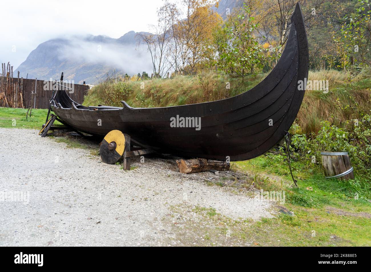 Gudvangen, Norway - October 9, 2022: A Viking boat at Viking village in ...