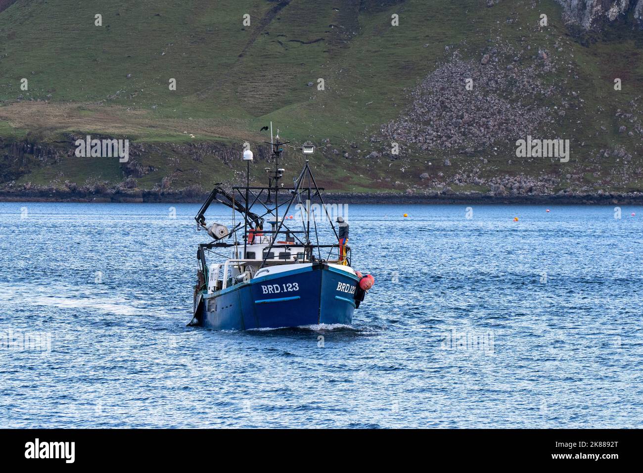 Crab fishing boat coming into harbour at Portree Isle of Skye Stock ...