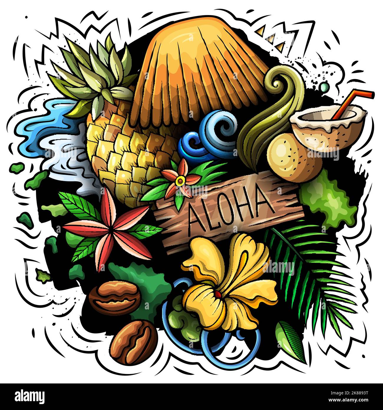 Hawaii cartoon vector doodle design Stock Vector Image & Art - Alamy