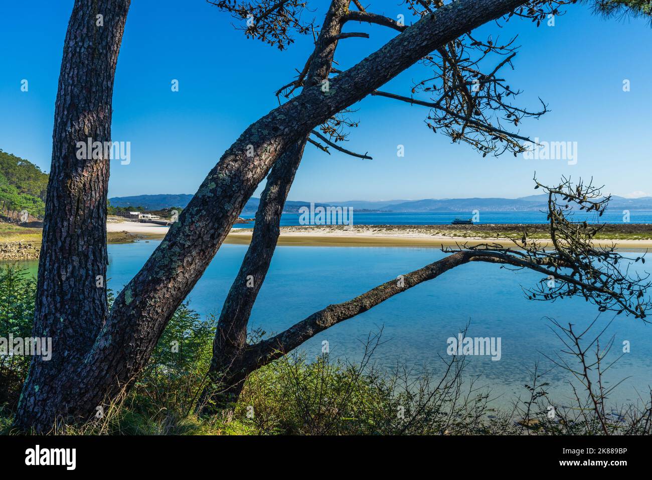 Beautiful Rodas beach in Cies Islands National Park in Vigo, Galicia ...