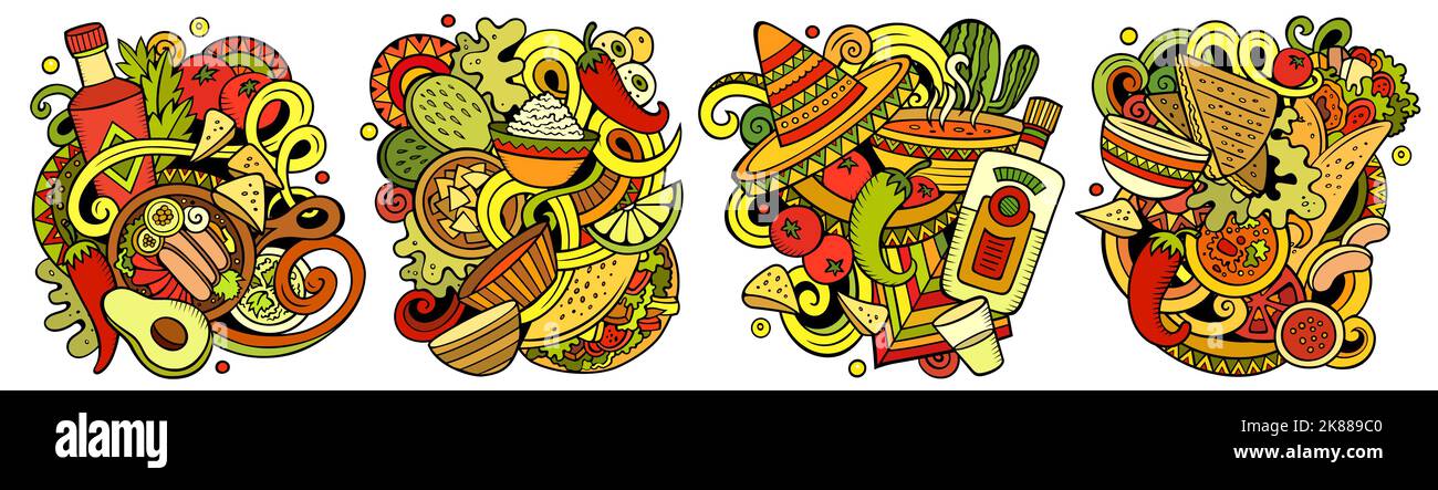 Mexican food cartoon vector doodle designs set Stock Vector Image & Art ...