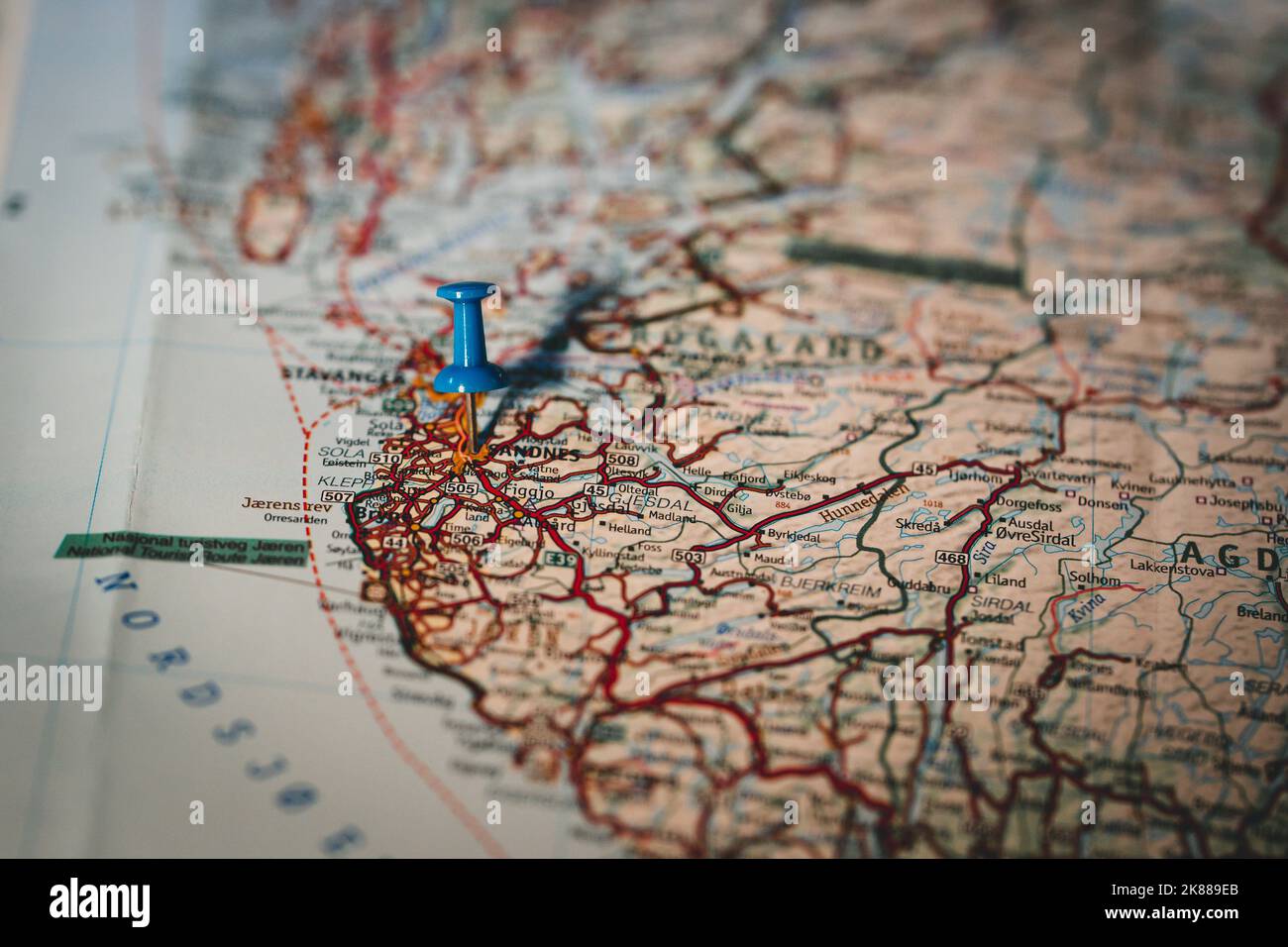 Sandnes, Norway. Blue pinhead on map Stock Photo - Alamy