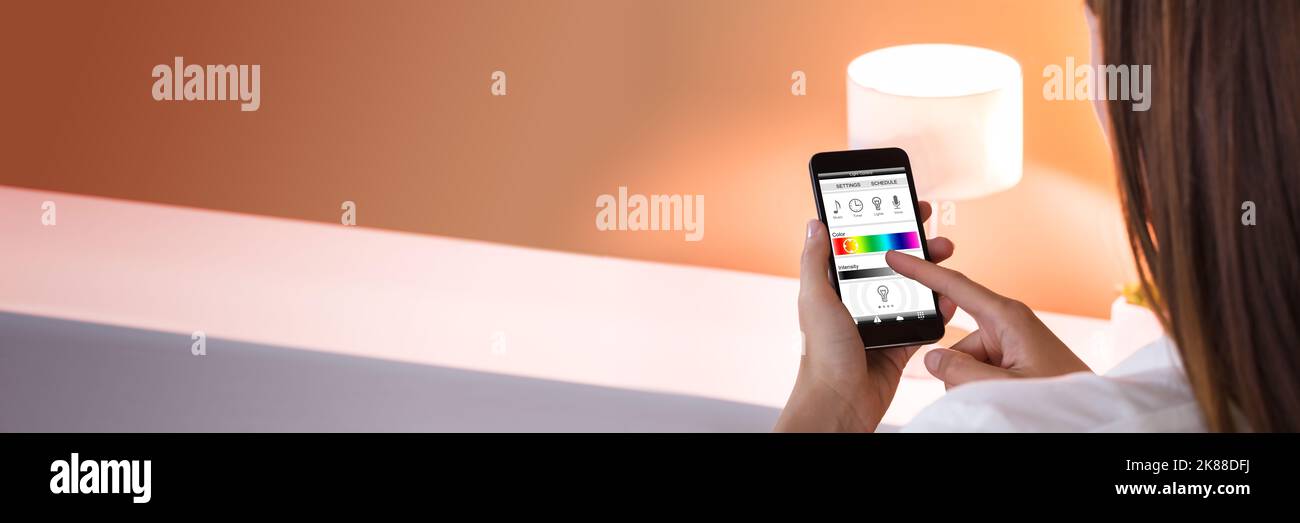 Smart Light At Home. Remote Technology App On Mobile Phone Stock Photo ...
