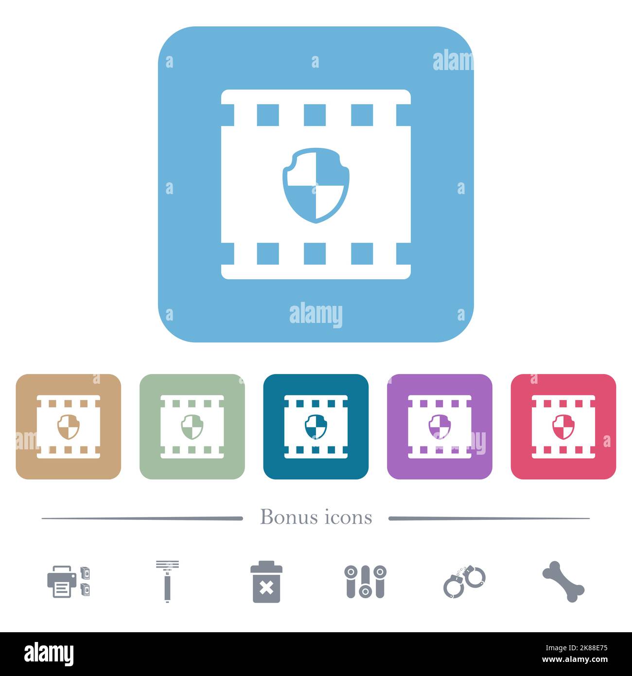 Protected movie white flat icons on color rounded square backgrounds. 6 ...