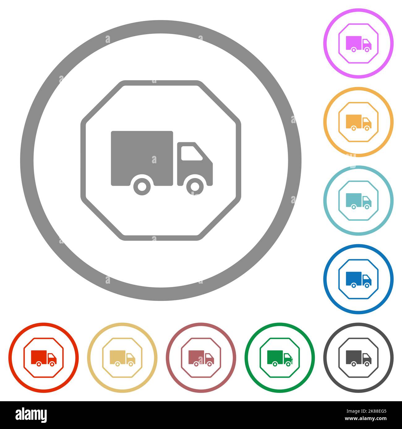 Octagon shaped transport sanction sign solid flat color icons in round ...