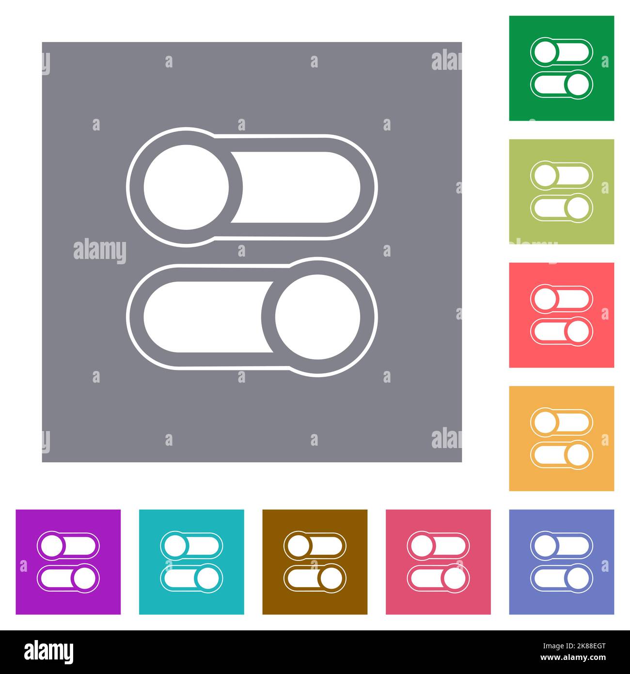 Horizontal Toggle Switches Alternate Flat Icons On Simple Color Square