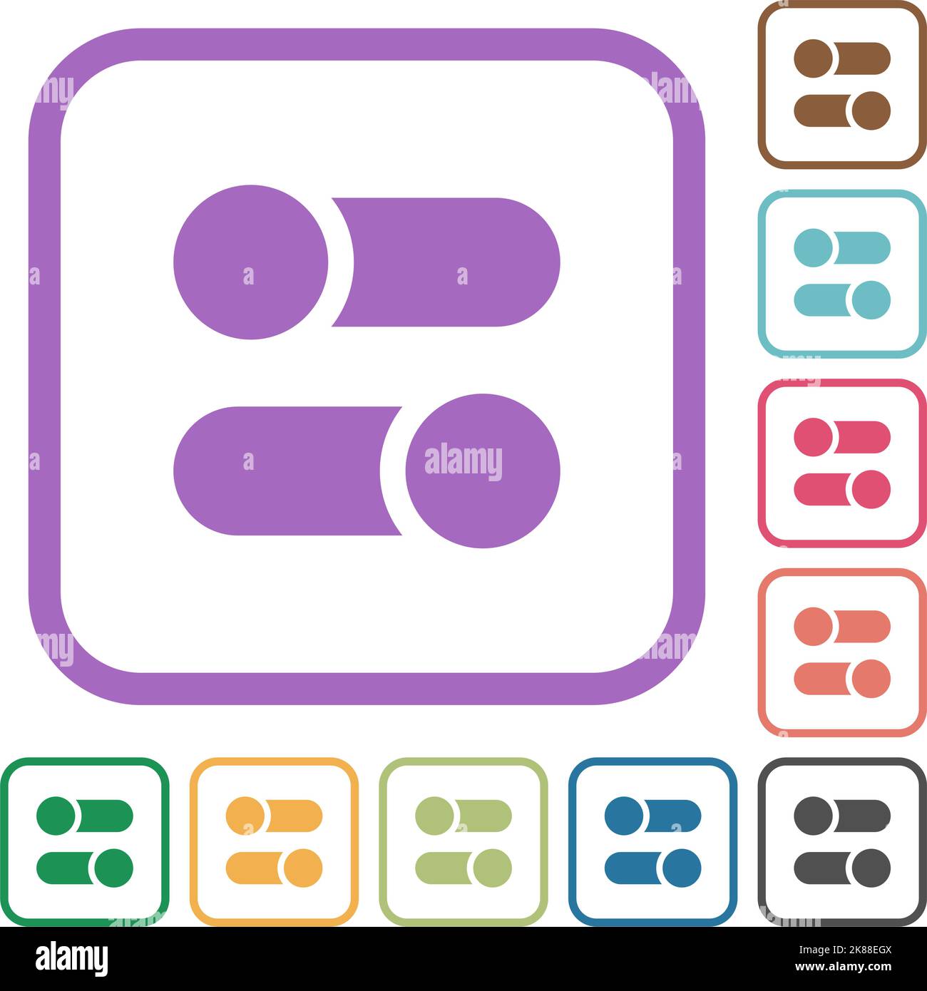 Horizontal Toggle Switches Solid Simple Icons In Color Rounded Square