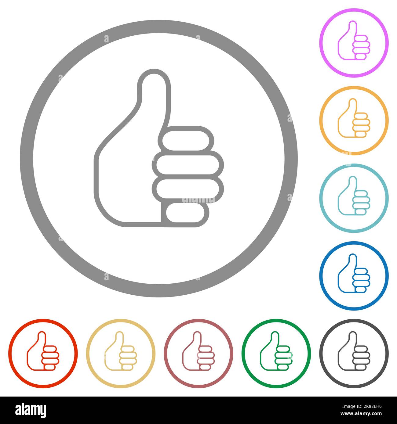 Left Handed Thumbs Up Outline Flat Color Icons In Round Outlines On White Background Stock